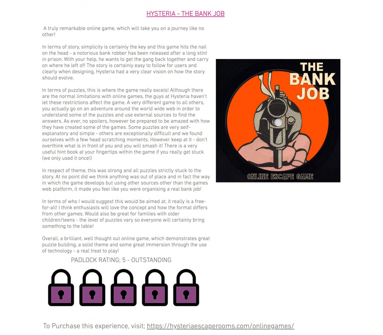 Online Escape Games from Hysteria Escape Rooms